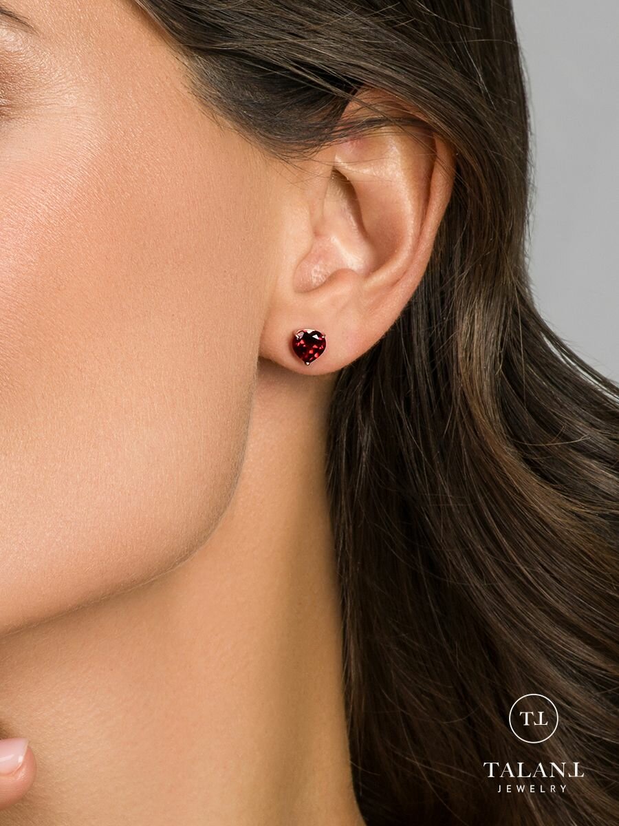 Серьги пусеты TALANT, красное золото, 375 проба, гранат, , золотистый, красный — фото 1