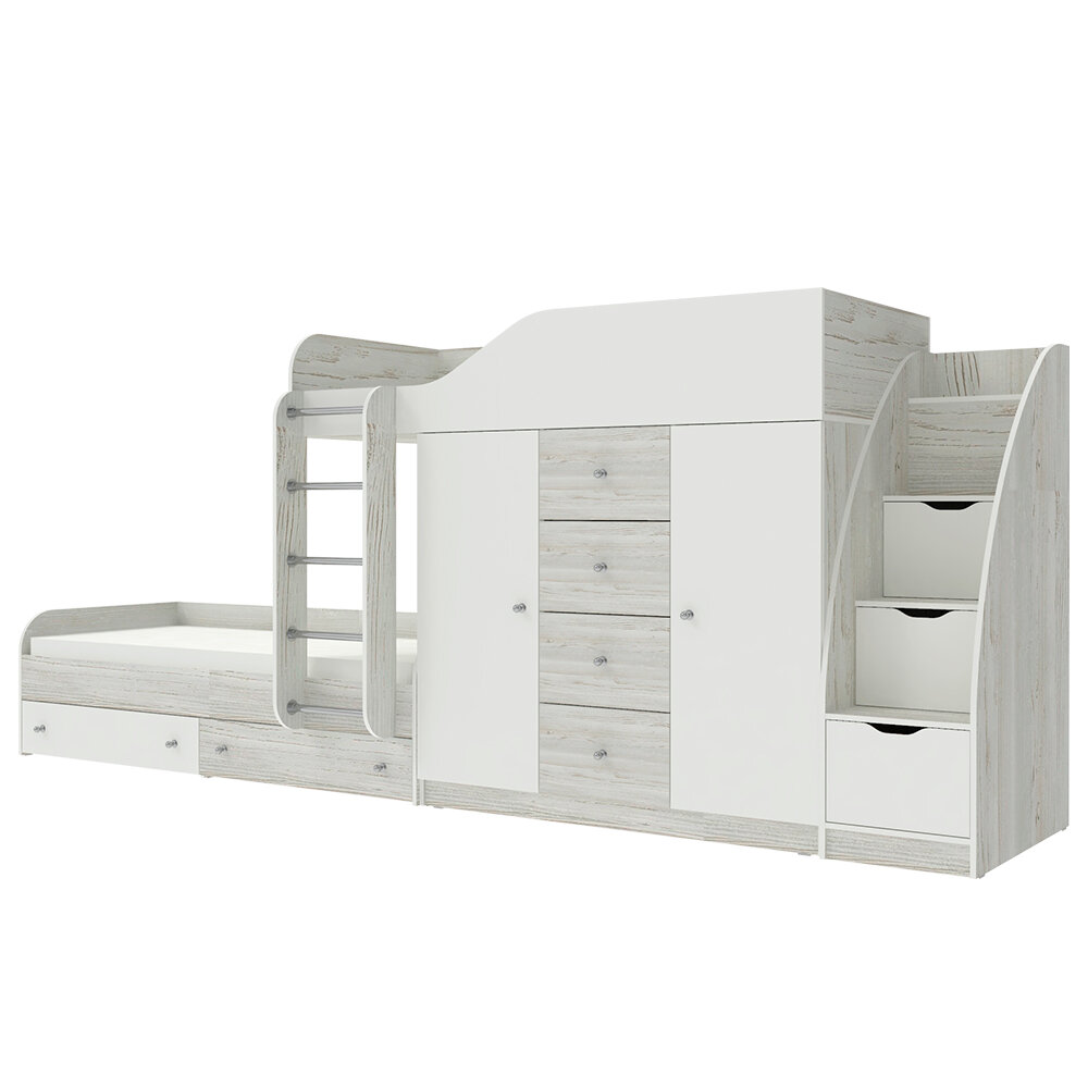 Кровать двухъярусная Астра 6 с лестницей комодом Винтерберг Белый