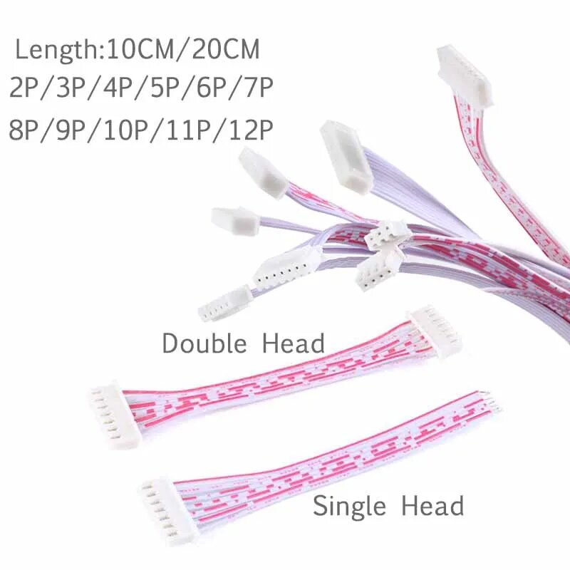 Кабель разъём XH2.54 Your Cee 26AWG 10/20см 2p-12p красный/белый 10CM Single head, 10P