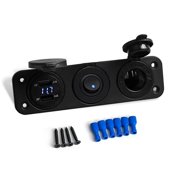 Панель прикуривателя с USB, вольтметром, Blue set