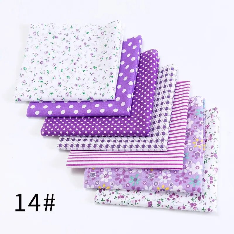 Хлопчатобумажная ткань для пэчворка, 7 шт, 24x25 см, Сиреневый, 14