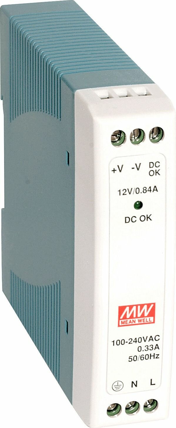 Блок питания MEAN WELL MDR-10-24 Блок питания: импульсный 10Вт 24ВDC 0,42А 85-264В AC 170г 84П 1шт
