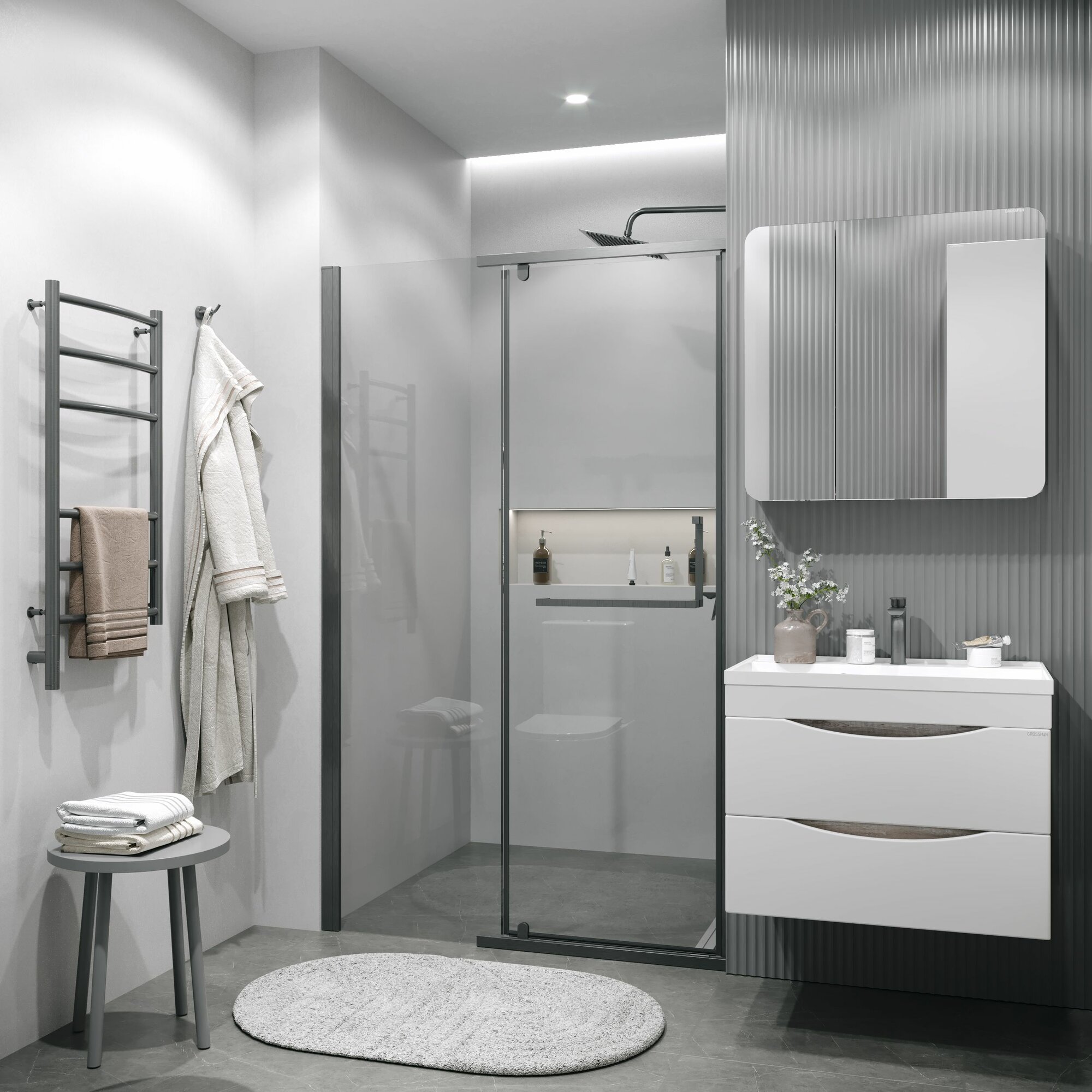 Дверь в нишу Grossman Pragma 100. K33.03.120.42.00 (120х195) графит сатин, стекло прозрачное, распашная, 1 место