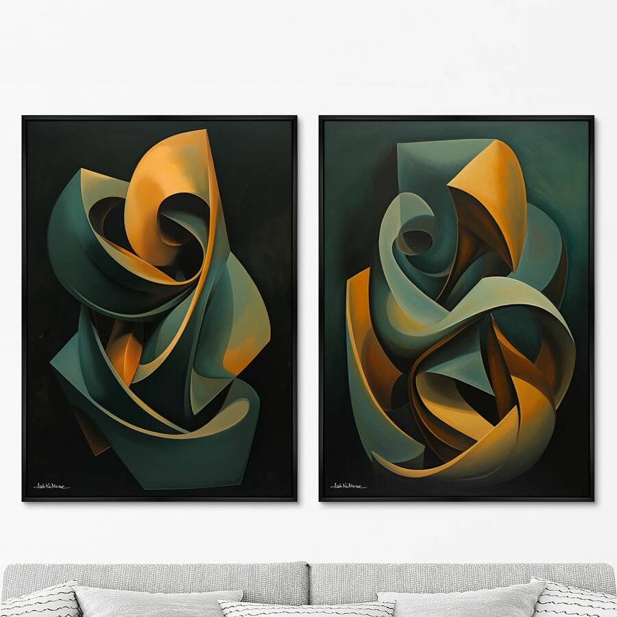 Картины на стену для интерьера. Набор из 2-х шт. Каменные цветы, 2024г. Размер (каждой) картины: 75х105см. Печать на натуральном Холсте.