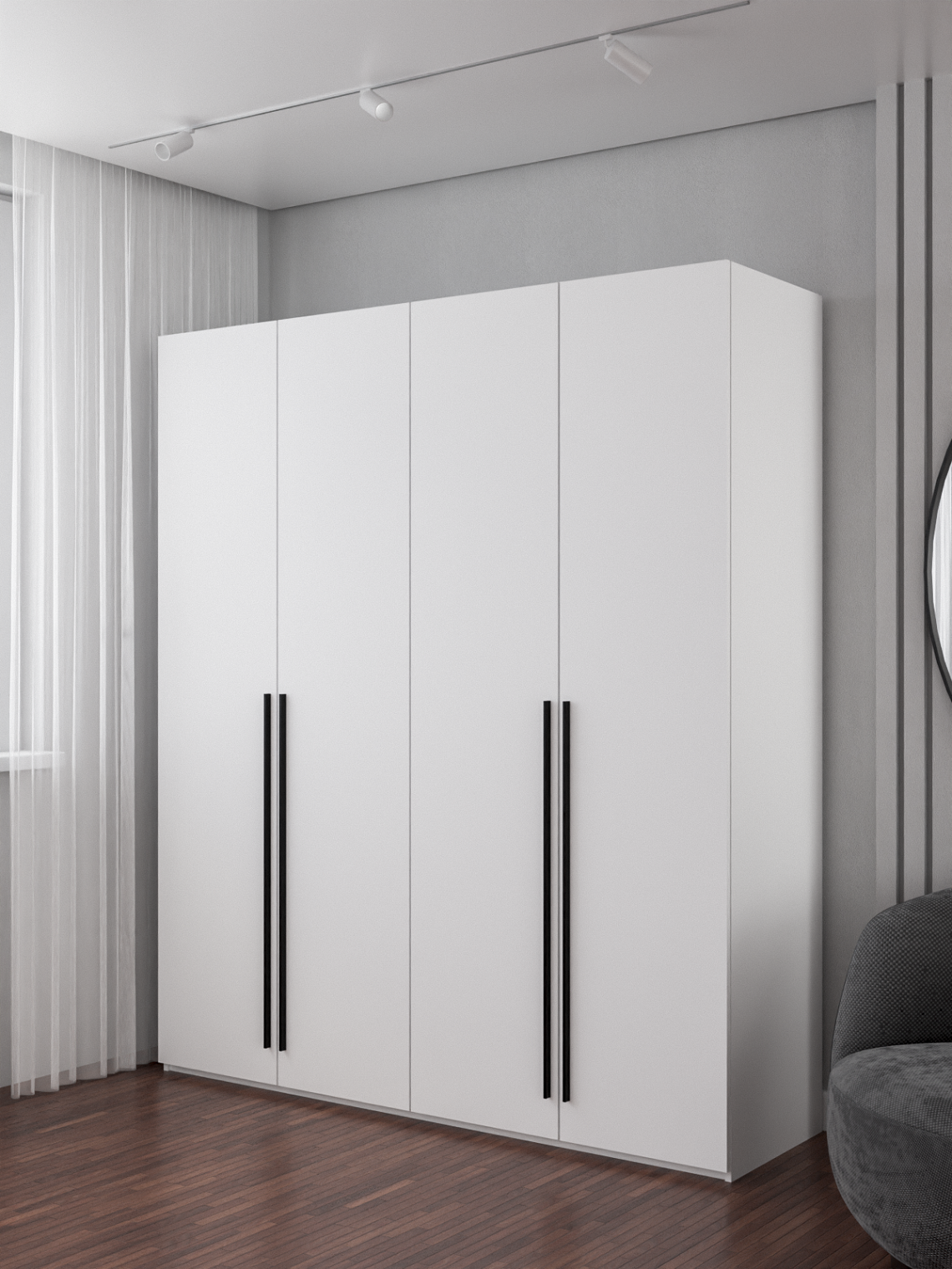 Шкаф распашной Пакс 4-2 | ЛДСП Белый | Ручки черные