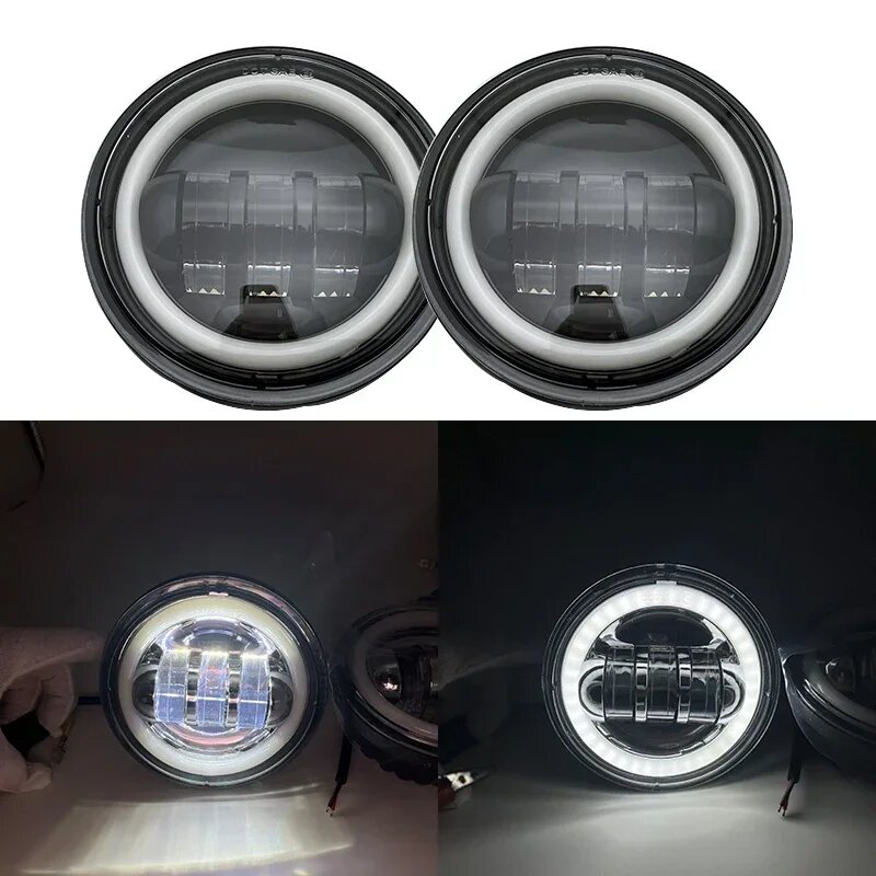 1 пара мотоциклетных светодиодных противотуманных фар 4,5 дюйма с DRL 30 Вт, Black with Halo