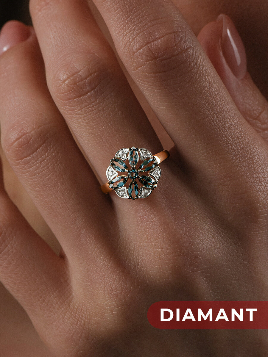 Кольцо, красное золото, 585 проба, топаз, фианит