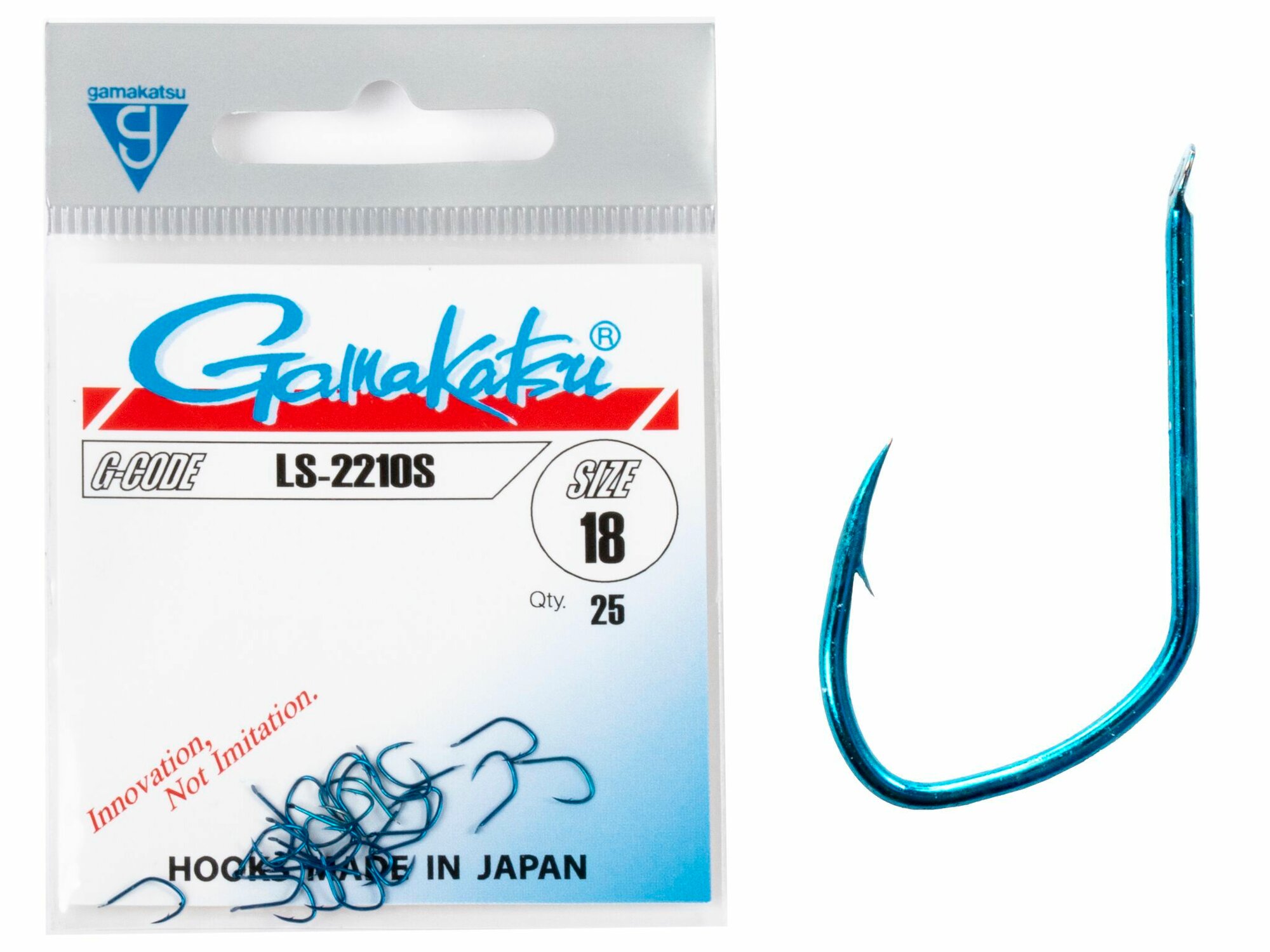 Крючки для рыбалки одноподдевные металлические набор на щуку и сома, Gamakatsu LS-2210S HOOKS BLUE разм. 18 25шт. по 1 упак, снасти карповые летние Япония