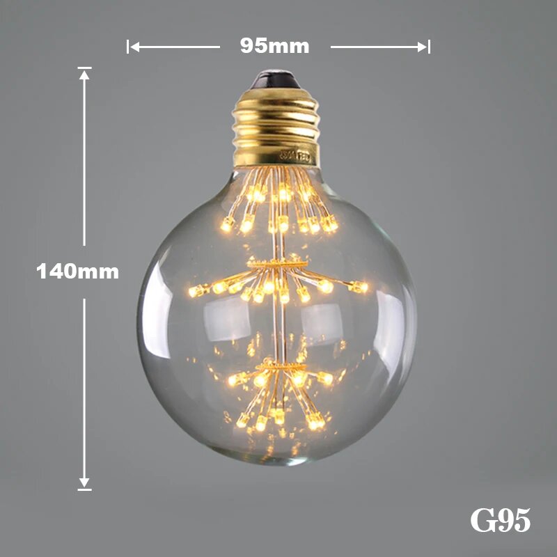 Genixgreen T30 LED Лампа Эдисон Звездное небо сердце прозрачная 3Вт G95