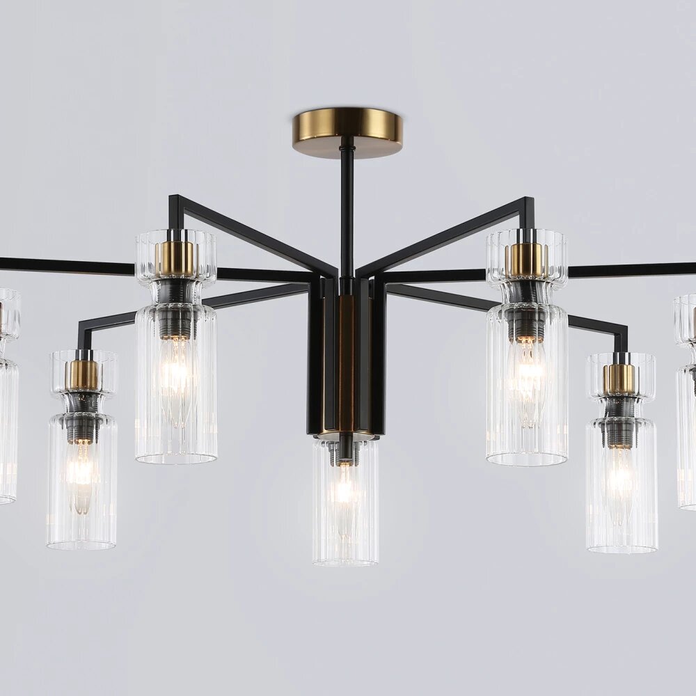 Люстра на штанге LH56115/7 BK/BS/CL черный/латунь/прозрачный E14*7 max 40W D705*350