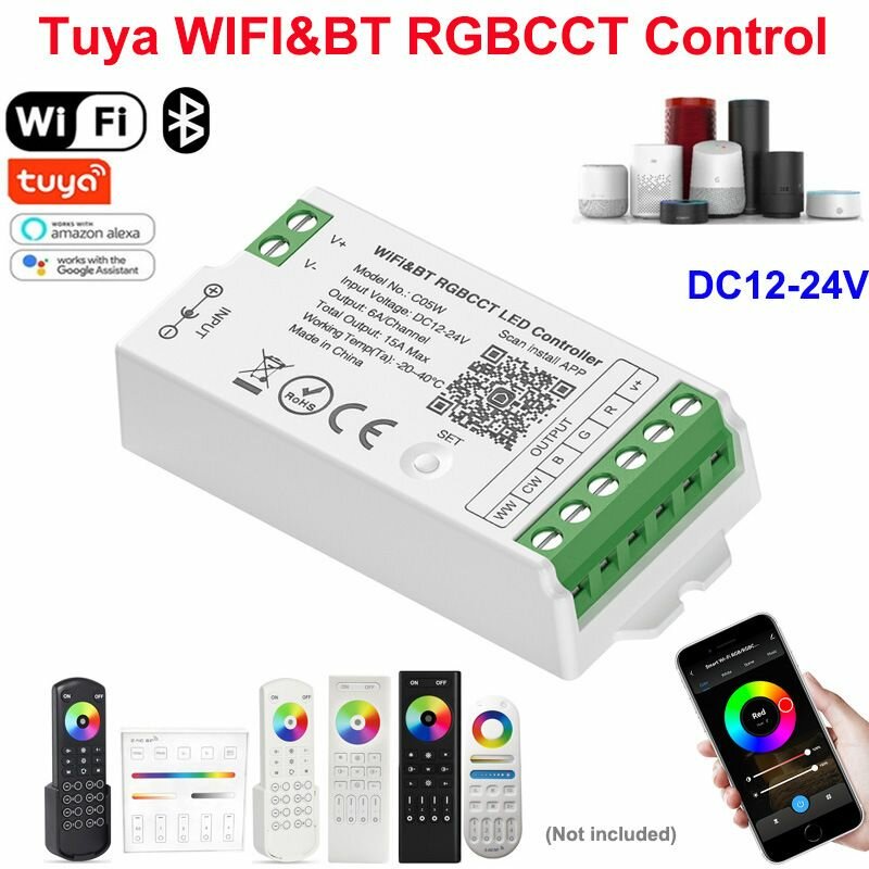 WIFI & BT Контроллер управления C05W RGBCCT светодиодной лентой 12-24 V.