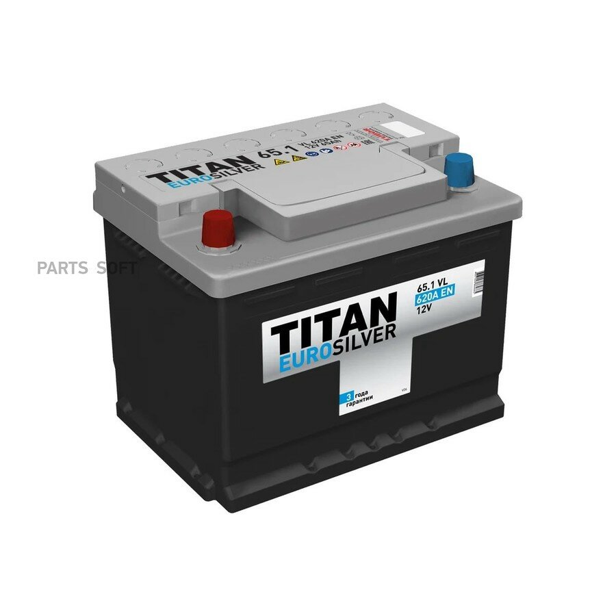 Аккумулятор TITAN EUROSILVER 12V 65Ah 620A (L+) 242х175х190 16.5кг от официального дистрибьютора, TITAN, артикул 4607008884685