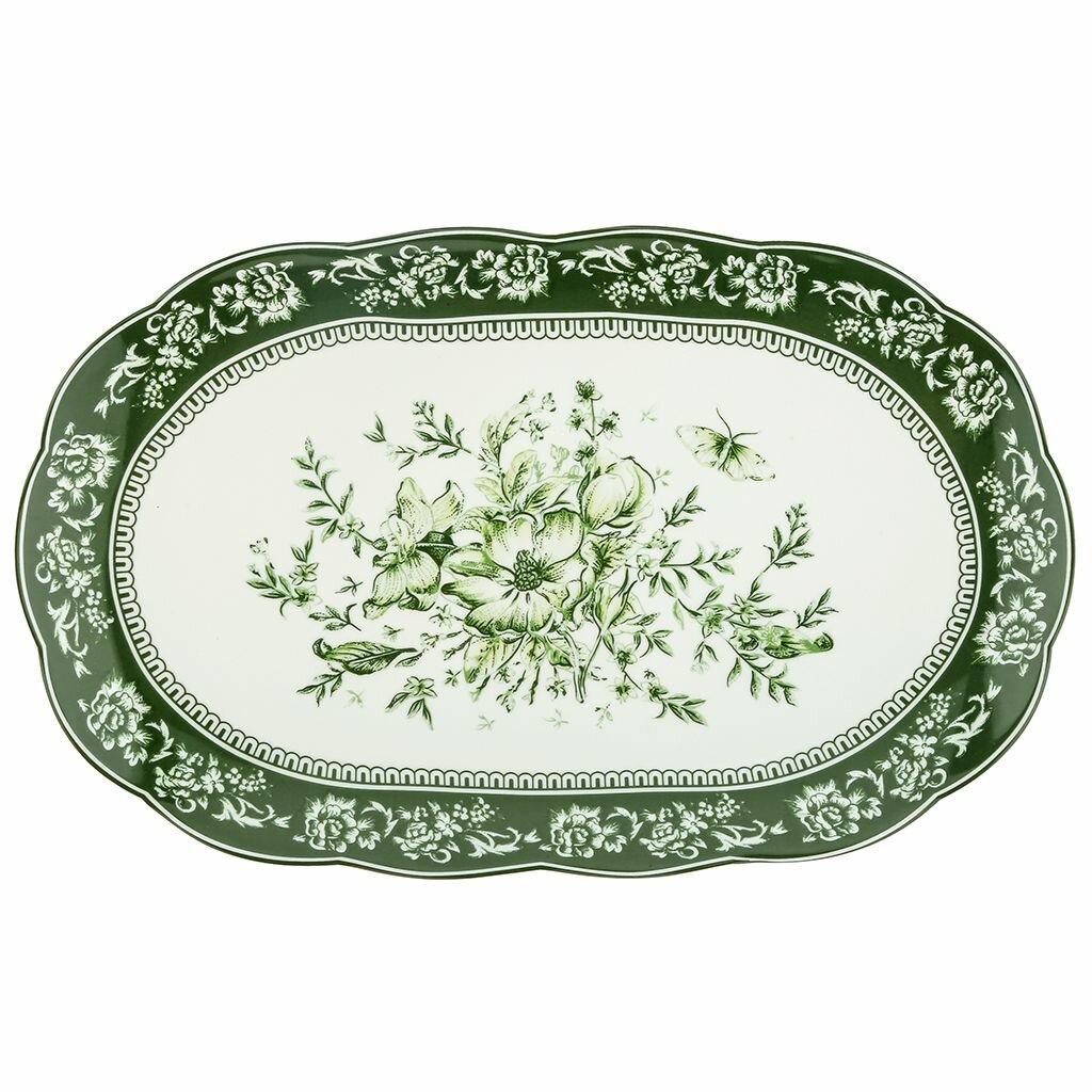 "Сицилия" Блюдо овальное фарфоровое 286х176х20мм, с деколью, волнистый край, отводка