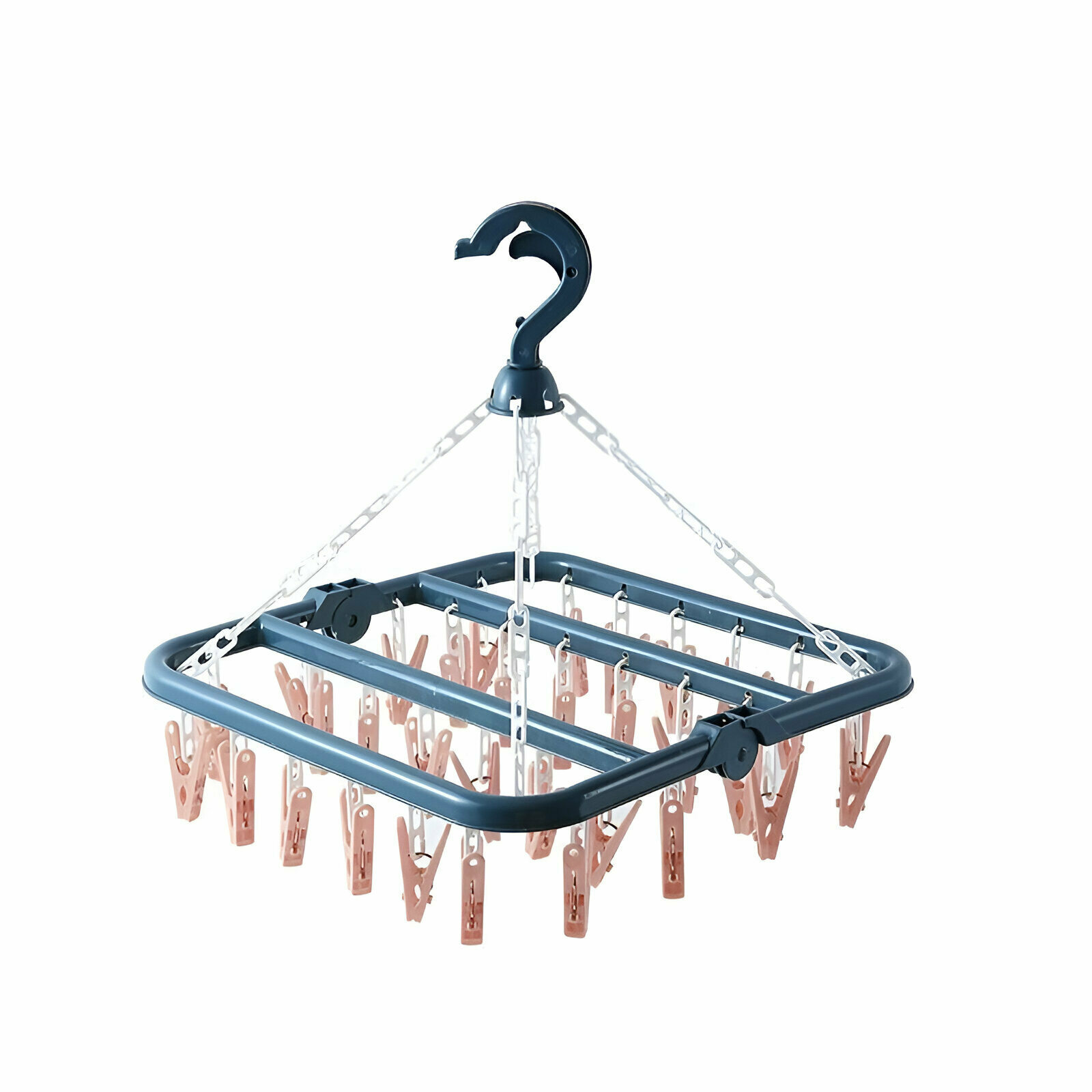 Подвесная сушилка / Вешалка для сушки белья с 32 прищепками (сине - розовый)