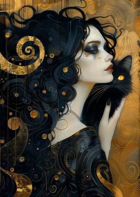 Алмазная картина "Густав Климт Кошка и женщина" алмазная огранка 40х50 см,40X50CM, белый