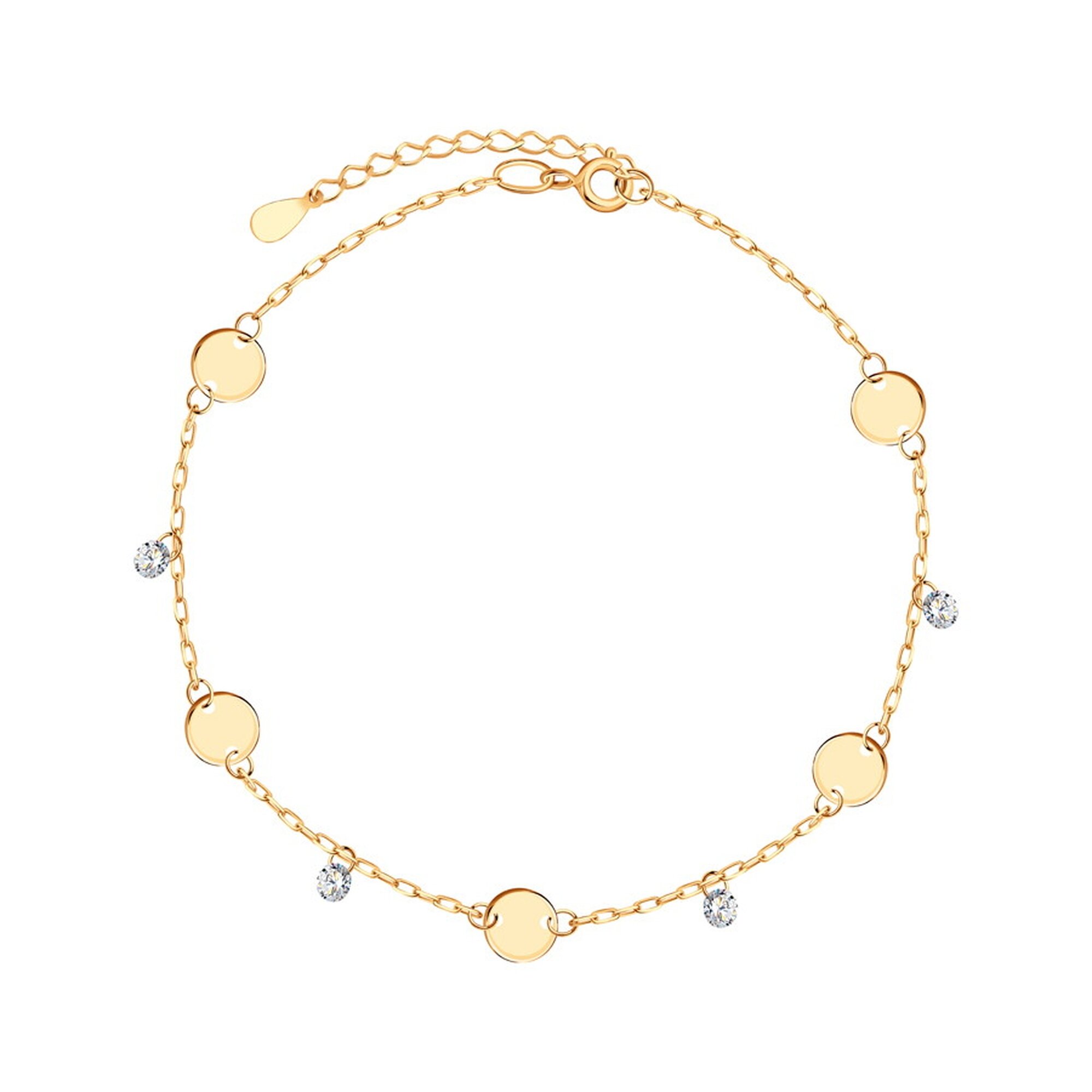 Браслет, красное золото, 585 проба, фианит