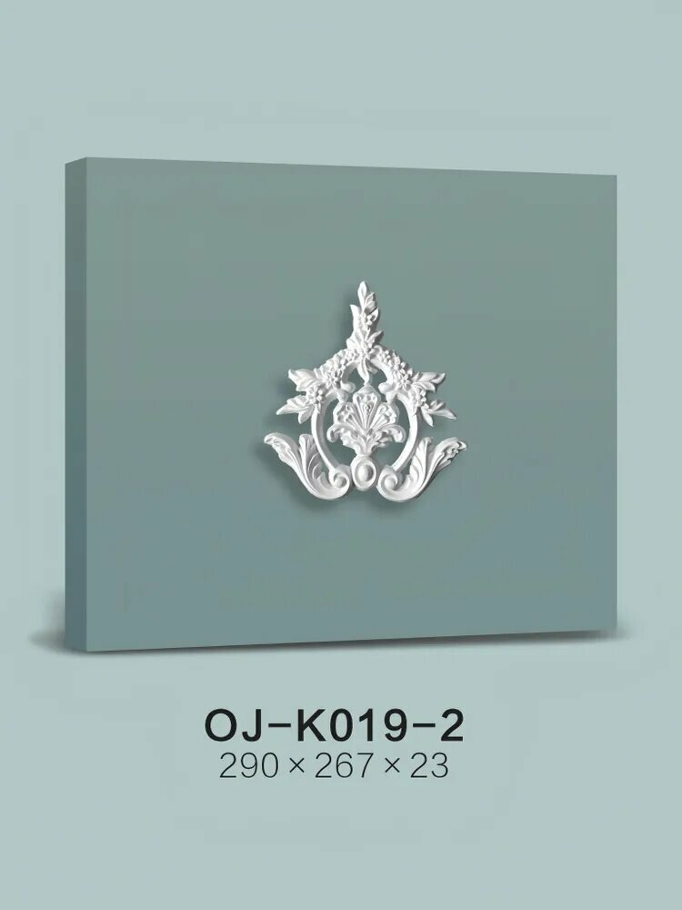 Декоративная панель из жесткого полиуретана с цветочным орнаментом белая OJ-K019-2, прочная водостойкая, для покраски стен, 290 267 23 мм