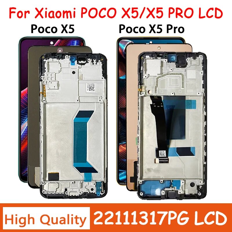 Дисплей X5Pro для Xiaomi Poco X5 pro, ЖК-дисплей 22101320G, сенсорный дигитайзер для POCOX5, ЖК-дисплей 22111317PG, замена дисплея X5 Pro With Frame