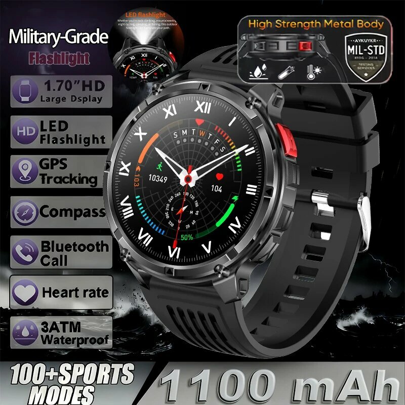 2025T-Rex 3 1100ATM Military Smart Watch Men 3ATM Waterproof Outdoor Sport Fitness Tracker Health Monitor Bluetooth Call Compass