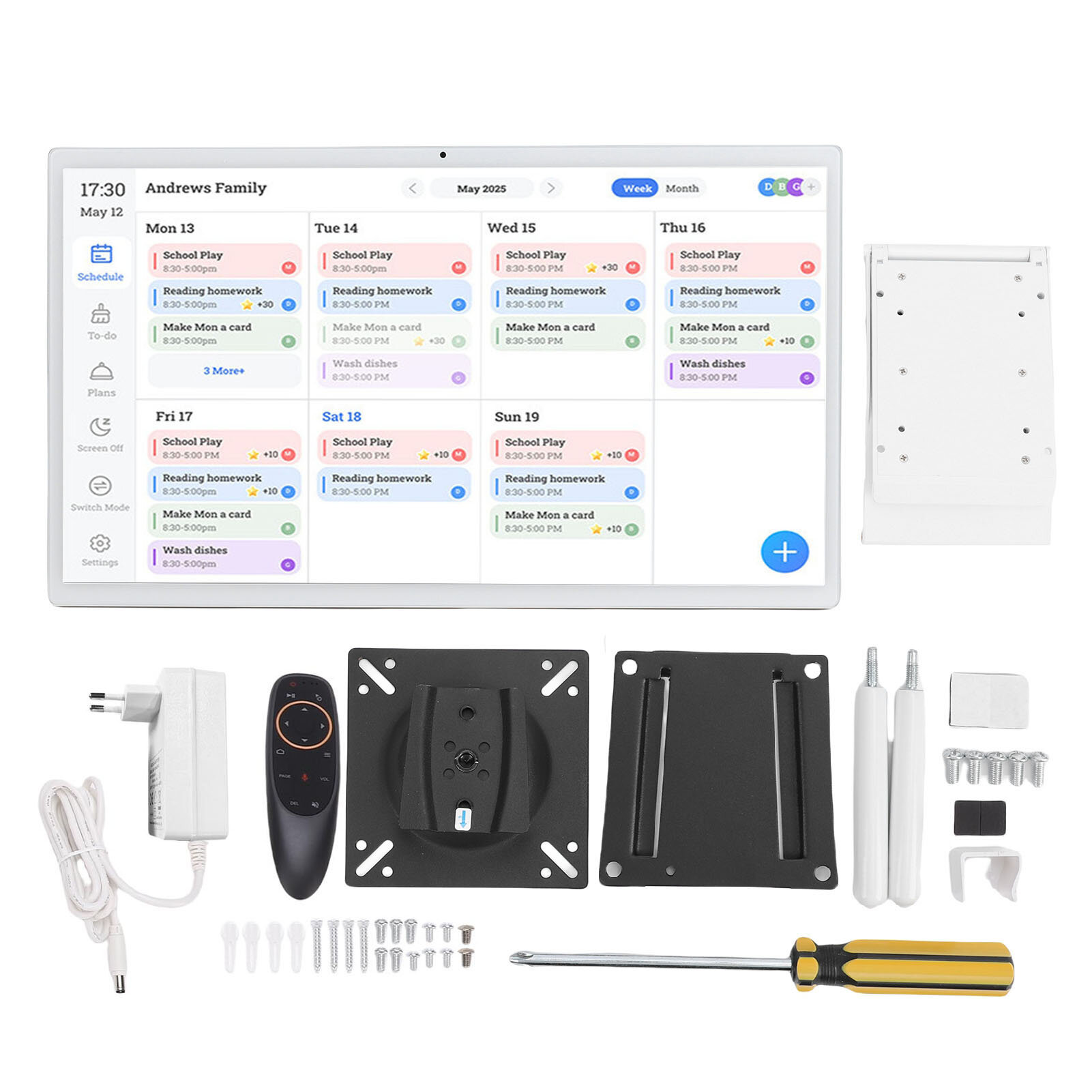 Умный Цифровой Календарь 1080P с 21,5-дюймовым ЖК-сенсорным экраном WiFi 6 ГБ ОЗУ 128 ГБ ПЗУ Портативный Семейный Планировщик телевизора с Дистанционным Управлением для Android 13 EU Plug от 100 до 240 В