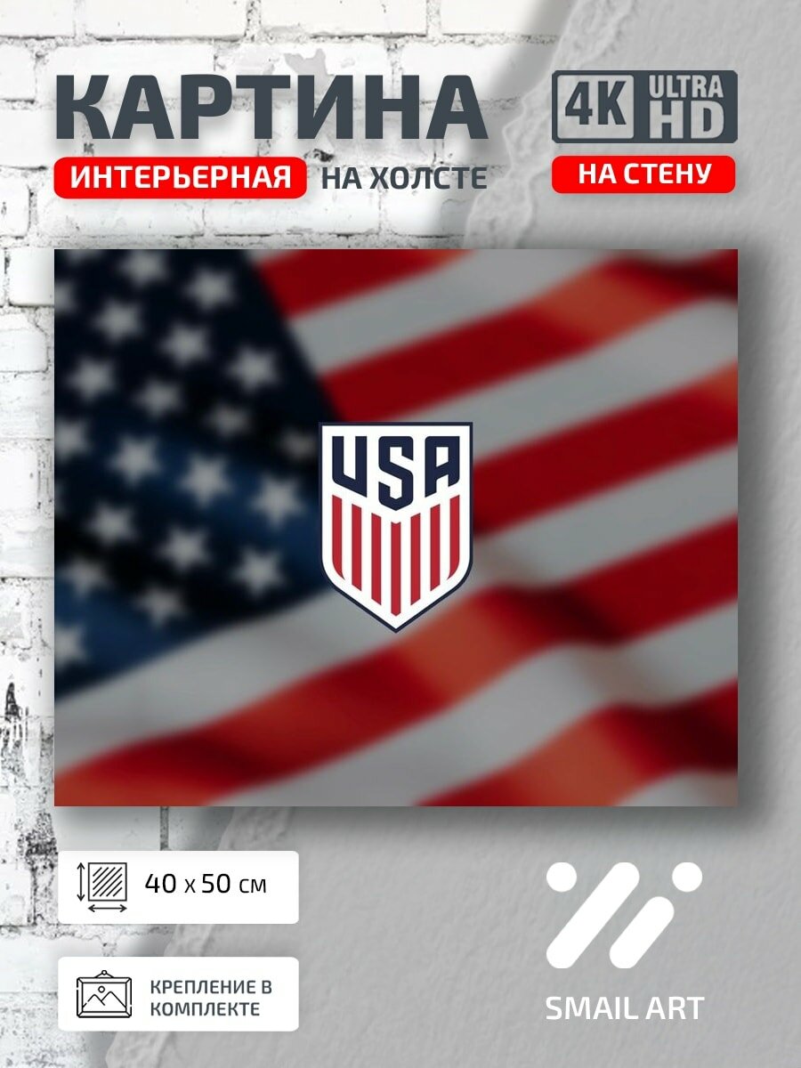 Картина на холсте интерьерная 40 на 50 на стену флага США для кабинета атмосфера