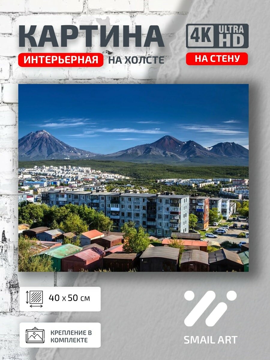Картина на холсте интерьерная 40 на 50 на стену Город Петропавловск-Камчатский для студии