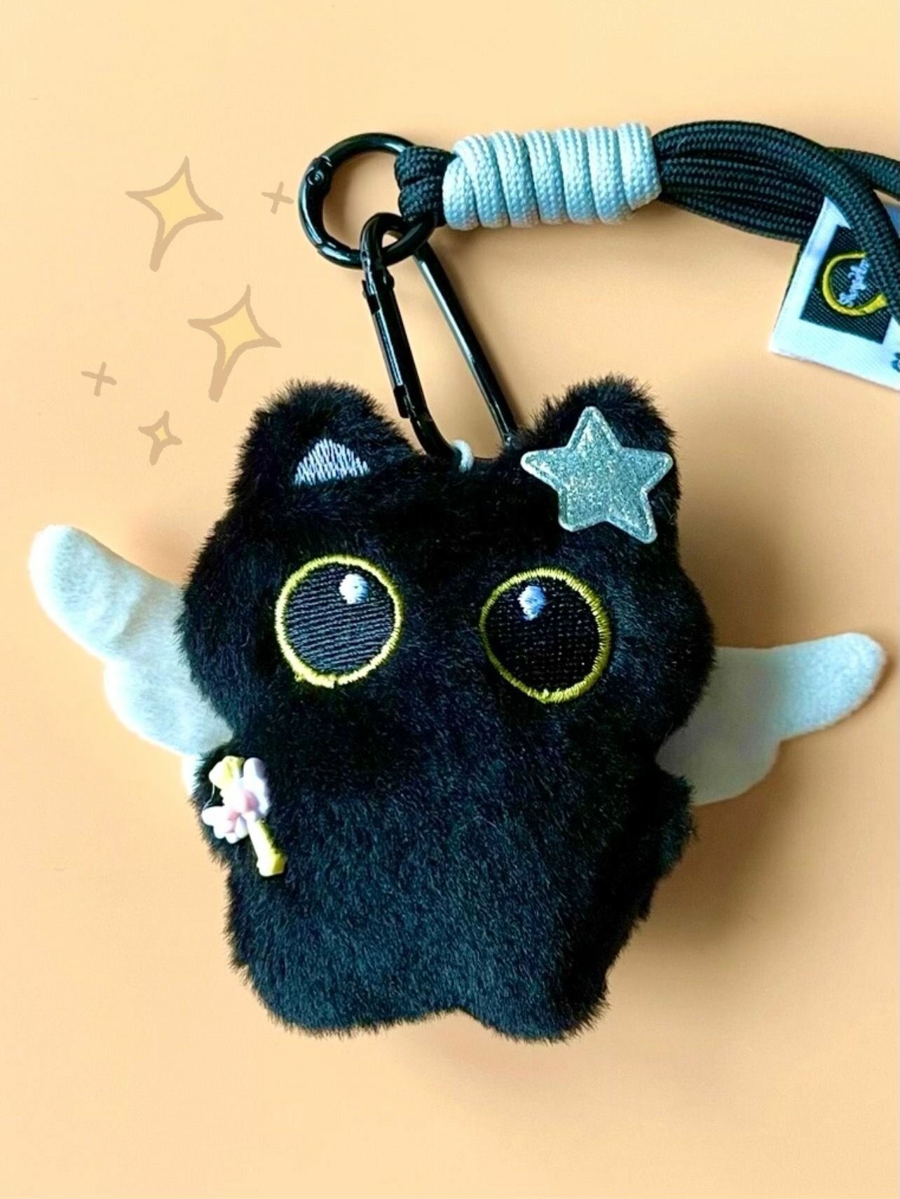 Мягкая игрушка "Черный Котик-Ангелочек", плюш, металл, пластик, 10см