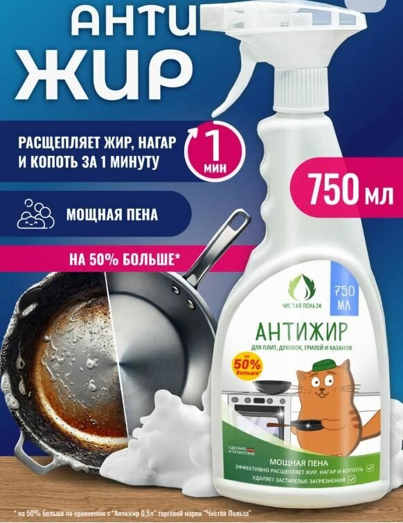 Антижир для кухни чистая польза, жироудалитель, пена от жира и нагара