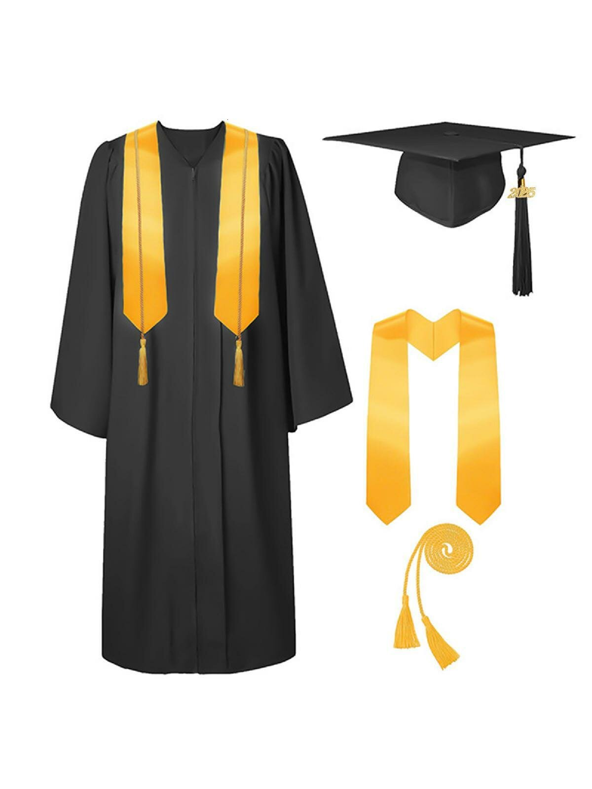 Комплект мантий и шапочек для выпускников 2025, Черный - XL