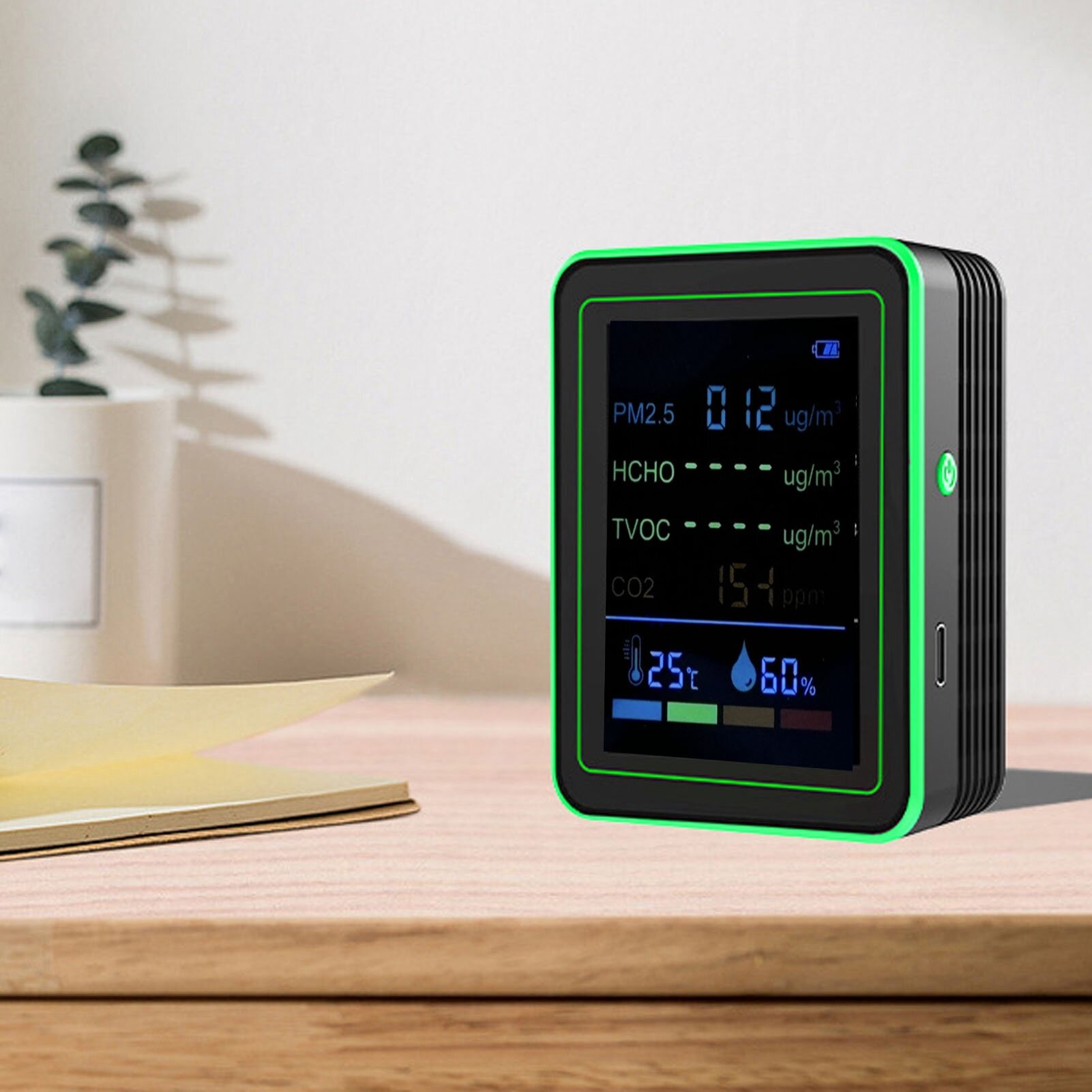 Измеритель качества воздуха 6 в 1 CO2 PM2,5 HCHO TVOC Temp Humid Smart Detect Tester Крытый аккумулятор с питанием