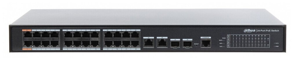Коммутатор Dahua DH-PFS4226-24ET-360 (L2+) 24x100Мбит/с 2x1Гбит/с 2xКомбо(1000BASE-T/SFP) 22PoE+ 2PoE++ 360W управляемый