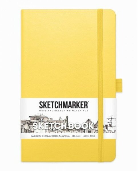 Блокнот для зарисовок Sketchmarker 140г/кв. м ,13*21см, 80л, твердая обложка, лимонный