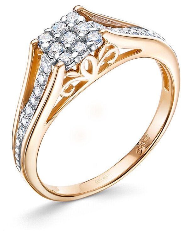 Кольцо, красное золото, 585 проба, родирование, бриллиант