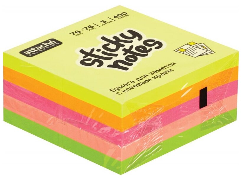 Блок-кубик Attache Selection куб 76х76, радуга 400 л