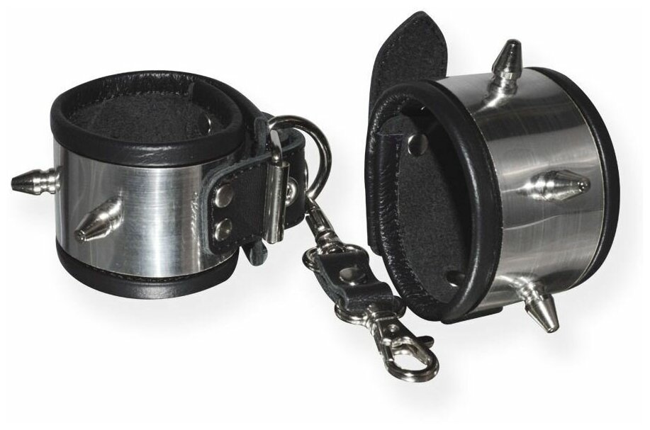 Серебристо-черные наручники с шипами и металлическим блеском