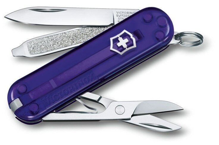 Нож-брелок VICTORINOX Classic SD Colors "Persian Indigo", 58 мм, 7 функций, полупрозрачный индиго