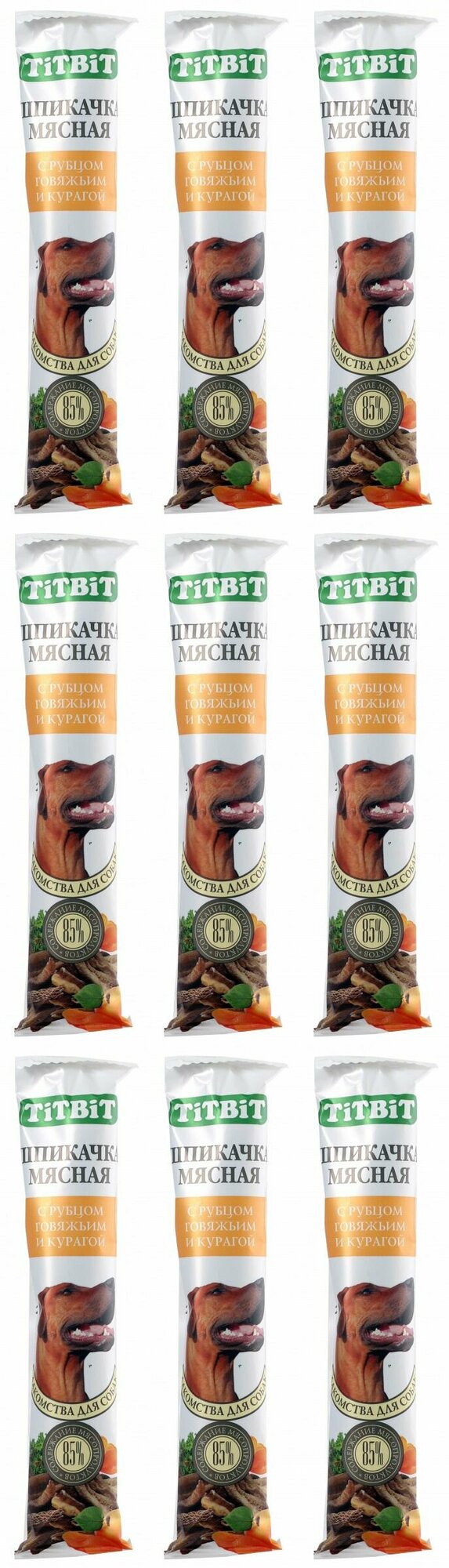 Titbit Лакомство для собак Biff Шпикачки мясные с рубцом говяжьим и курагой, 50 гр, 9 шт