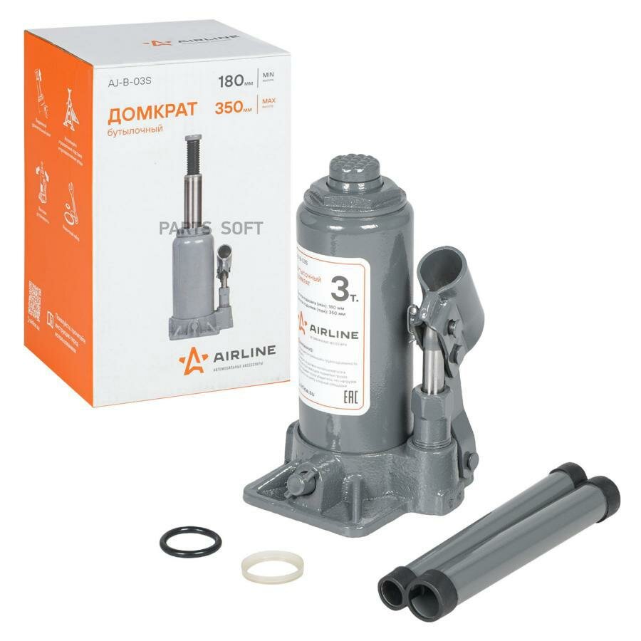 AIRLINE AJB03S Домкрат бутылочный 3т (MIN - 180 мм, MAX - 350 мм) (AJ-B-03S)