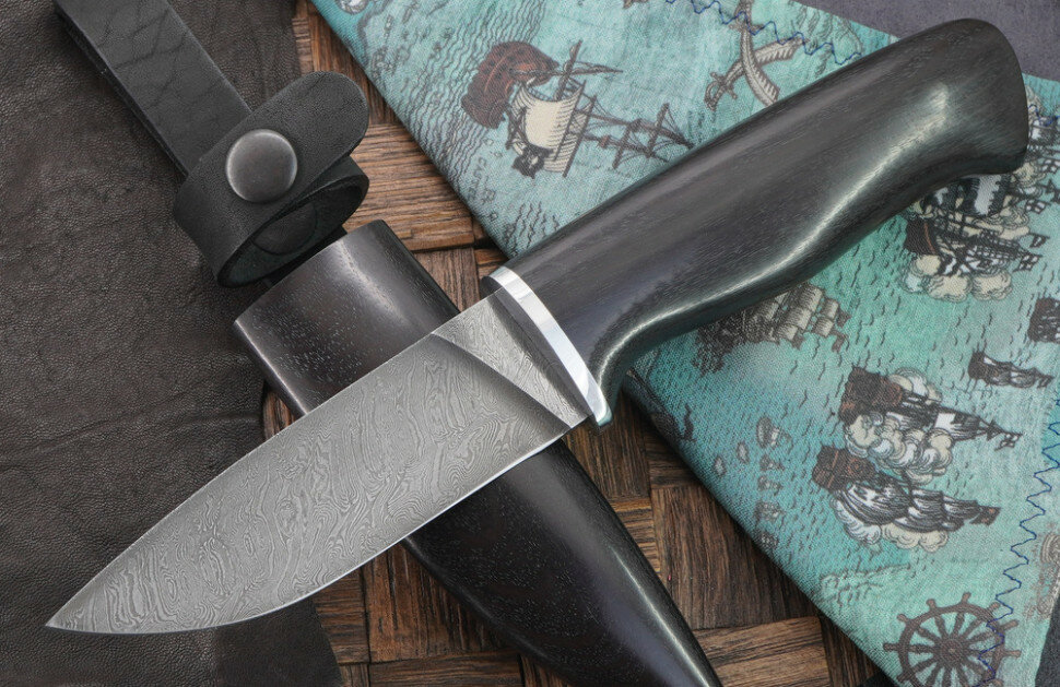 Мастерская Марушина нож Лисенок, клинок дамаск, рукоять граб, деревянные ножны