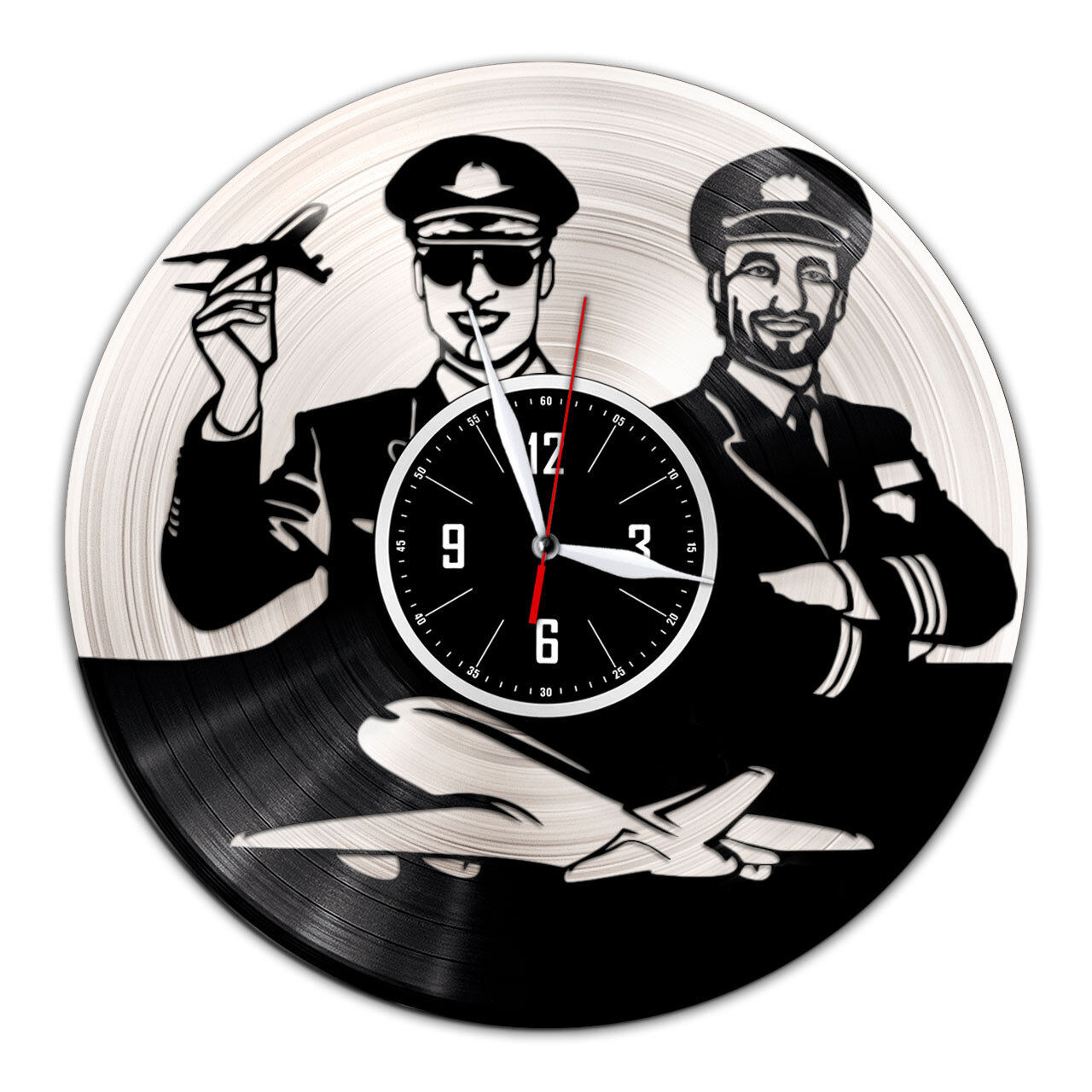 Пилот - настенные часы из виниловой пластинки (с серебряной подложкой)