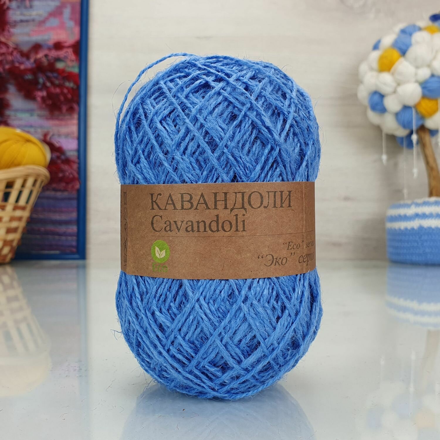 Пряжа Прочее Кавандоли цветной, голубой - 10, 100% джут, 5 мотков, 100 г, 180 м.