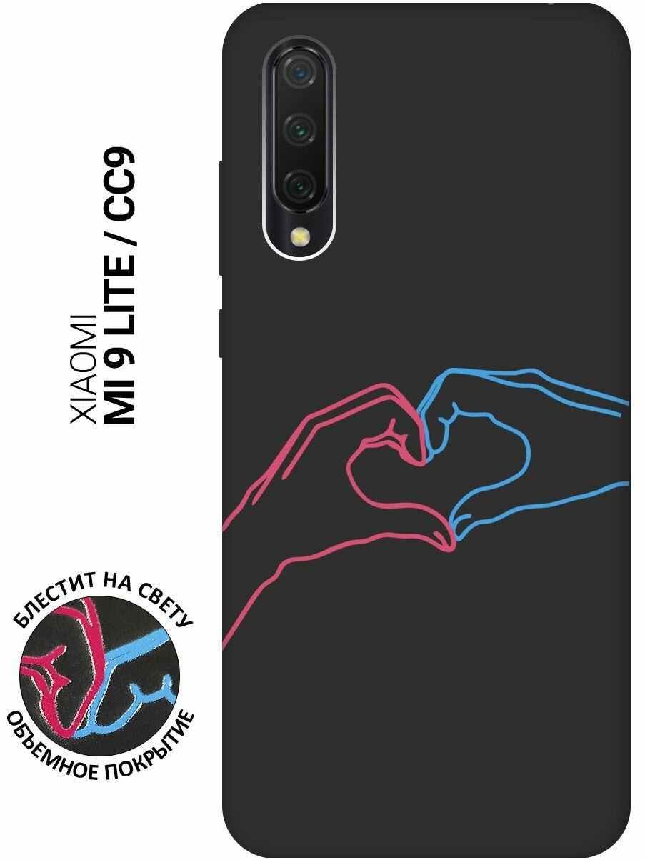 Матовый Soft Touch силиконовый чехол на Xiaomi Mi 9 Lite, CC9, Сяоми Ми 9 Лайт, Ми СС9 с 3D принтом "Fall in Love" черный