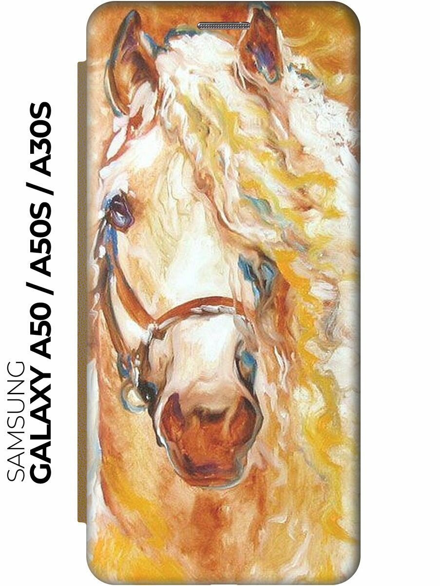 Чехол-книжка Золотистая грива на Samsung Galaxy A50 / A50s / A30s / Самсунг А50 / А30с / А50с золотой