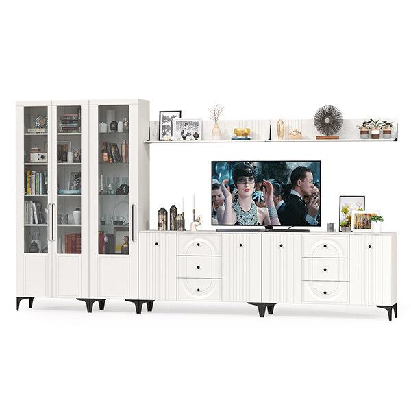 Валенсия Гостиная № 124, цвет ЛДСП белый шагрень/МДФ белый шагрень