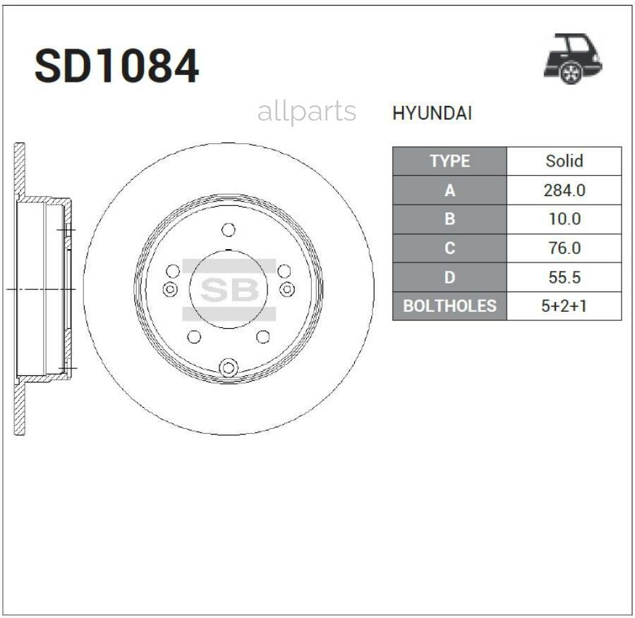 SANGSIN BRAKE SD1084 диск тормозной SD1084 (58411-3K110, 58411-3S100)