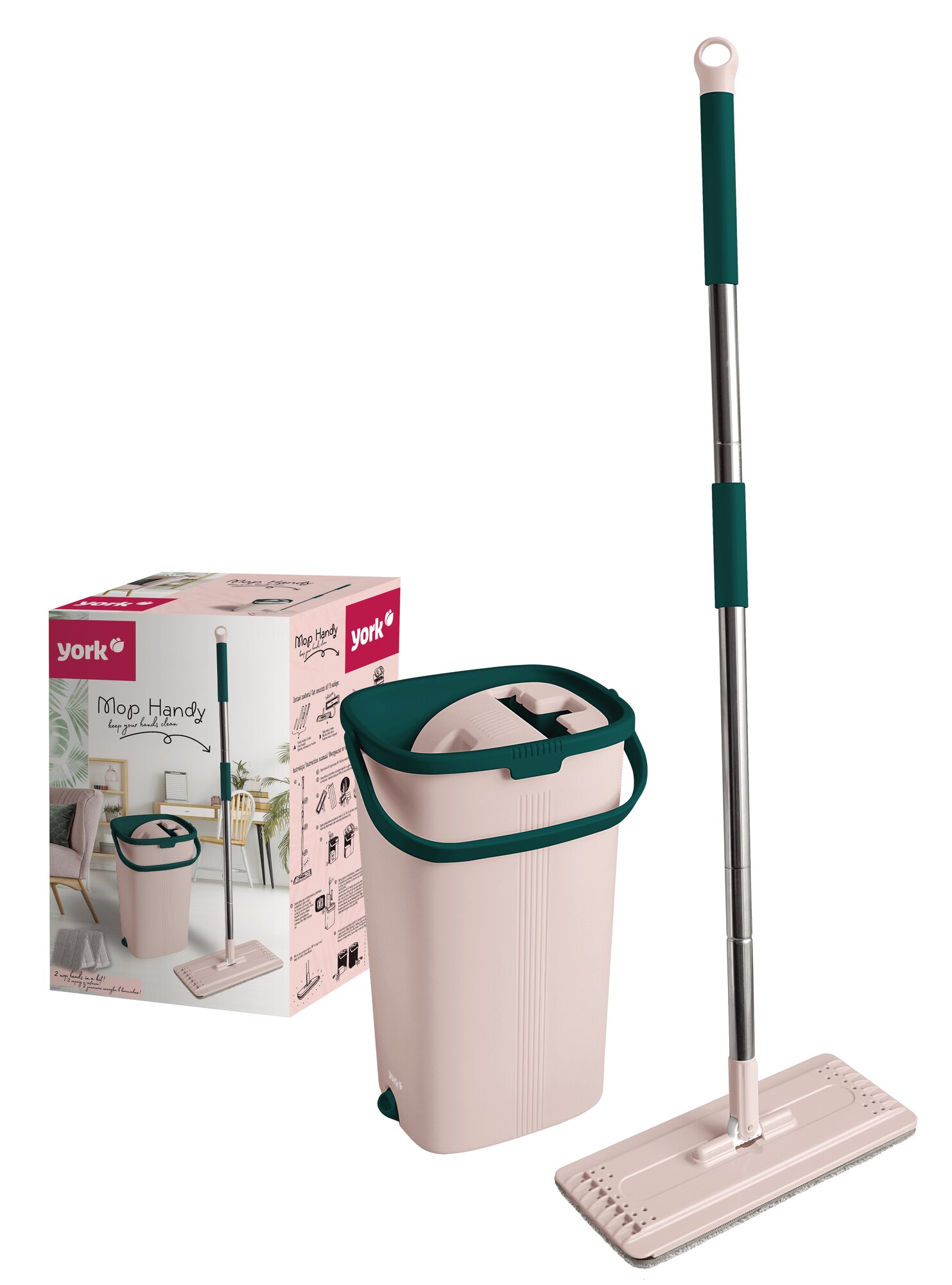 Набор для уборки пола Хэнди YORK с вертикальным отжимом, 2 насадки, объем ведра: 10 л, 081710