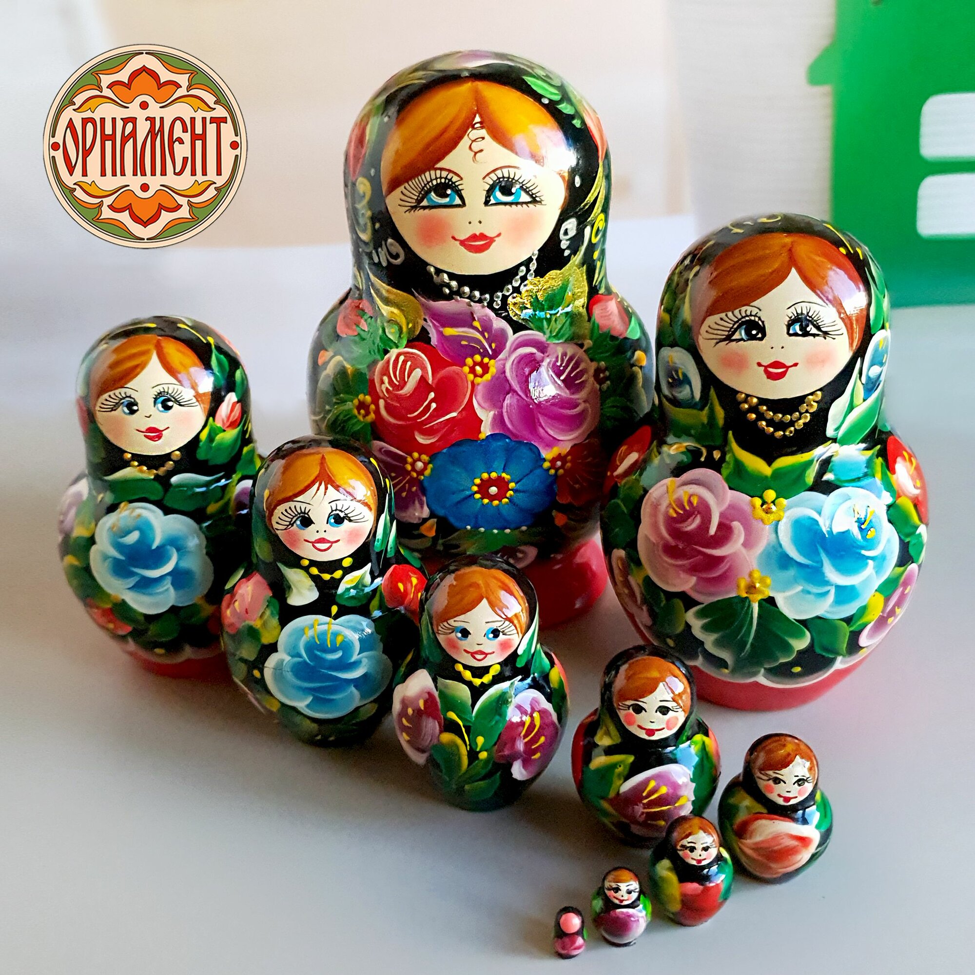 Матрешка деревянная детская развивающая игрушка 10 мест 13 см Орнамент