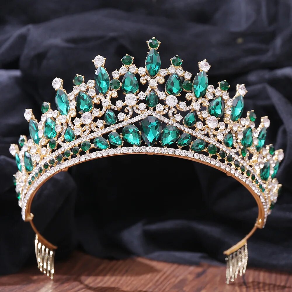 Изумрудная диадема свадебная Gold Green