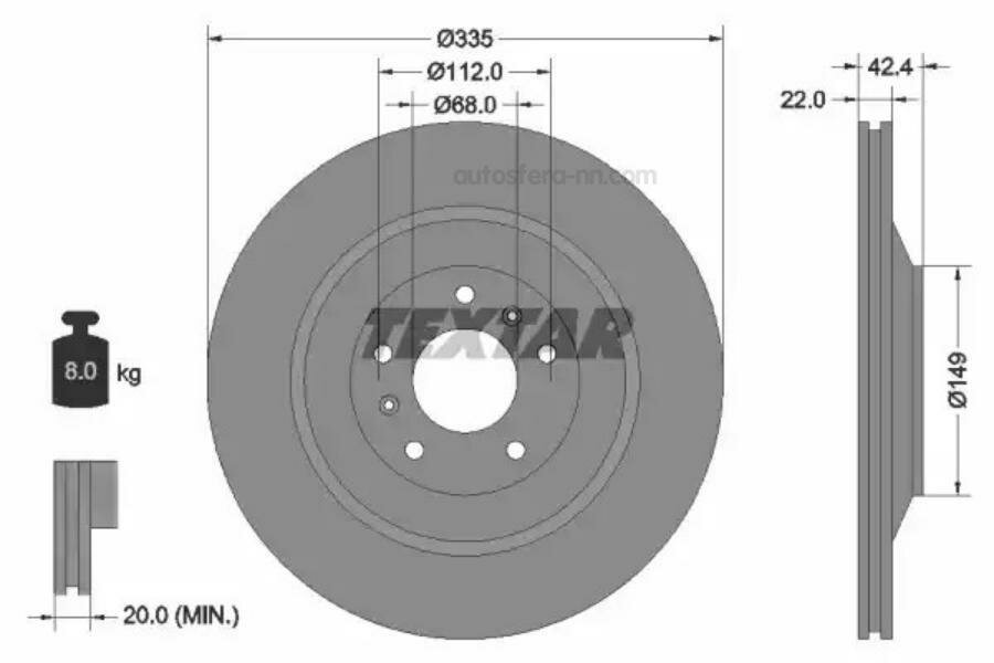 TEXTAR 92177005 Тормозной диск высокоуглеродистый с покрытием PRO+