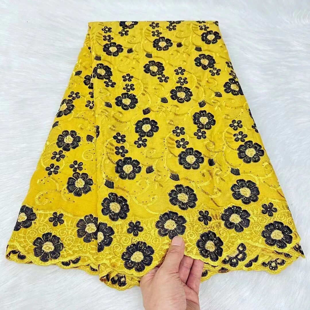 Африканское кружево из хлопка 5 ярдов Желтый, Античный цинк